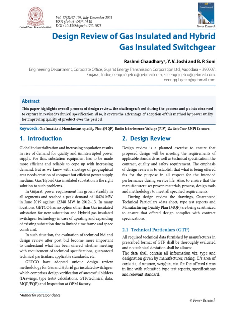Design Review of Gas Insulated and Hybrid Gas Insulated Switchgear ...