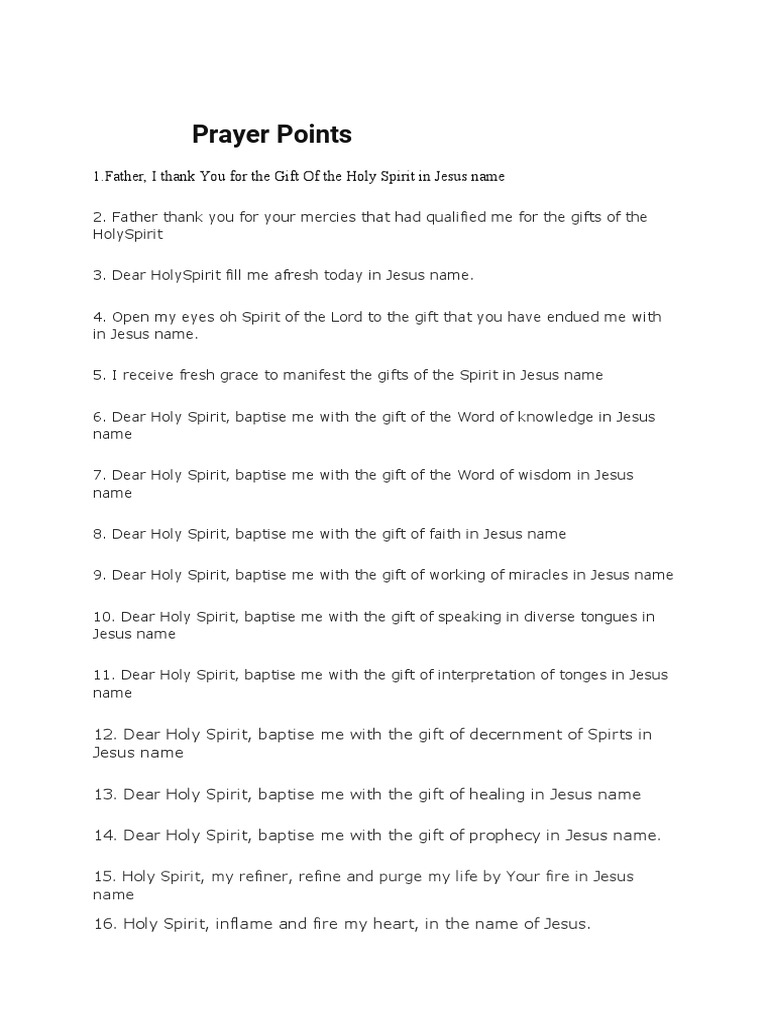 Prayer Points About The Gifts of The Holy Spirit | PDF
