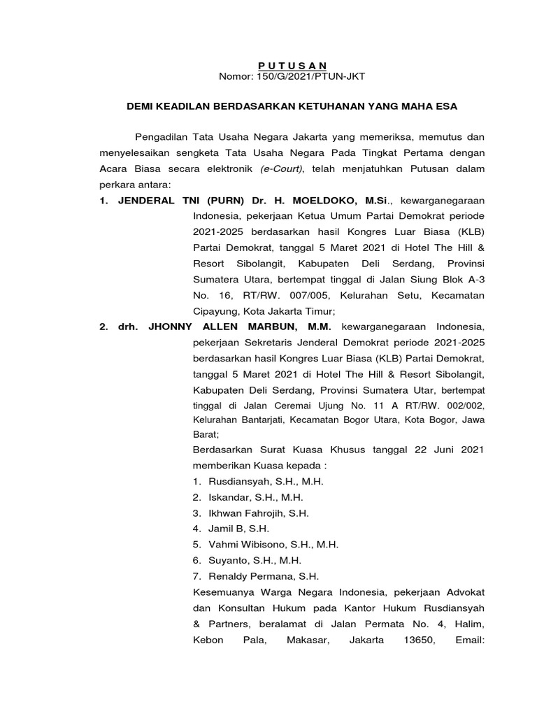PTUN - JKT 2021 G 150 Putusan Akhir | PDF