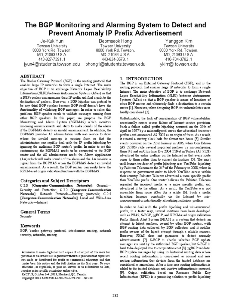 The BGP Monitoring and Alarming System To Detect | PDF | Service Industries | Computer Network