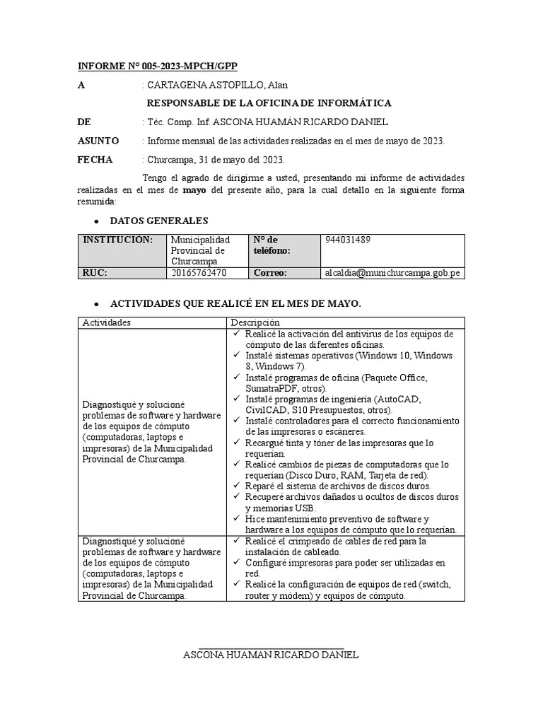 Informe de Actividades | PDF