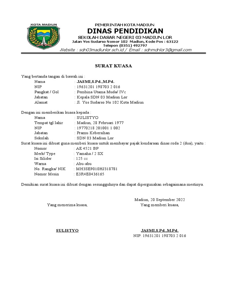Surat Kuasa Pajak Kendaraan | PDF Surat Kuasa Pajak Kendaraan | PDF