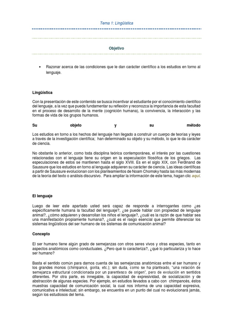 Unidad 1 - Tema 1 - Lingüística | Descargar gratis PDF | Comunicación | Lingüística