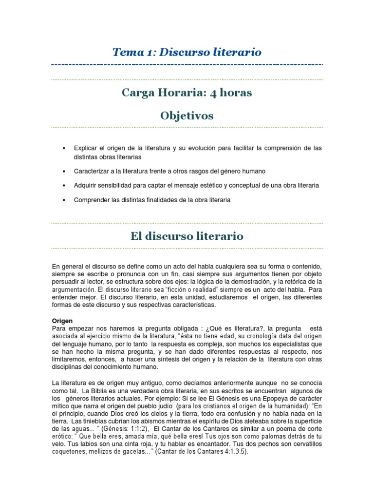 Unidad 2 - Tema 1 - Discurso Literario | PDF