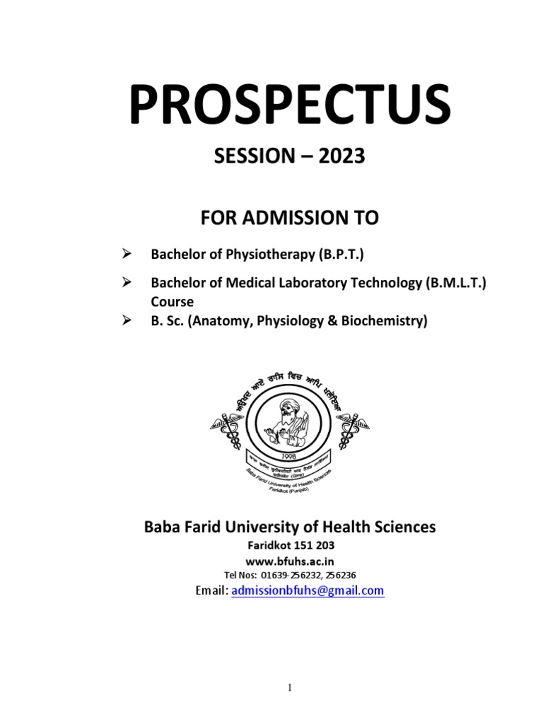 BFUHS BPT Admission Prospectus 2023 | PDF | Password | Medicine