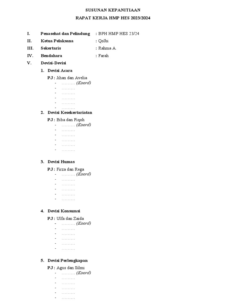 Susunan Kepanitiaan Tupoksi Raker | PDF