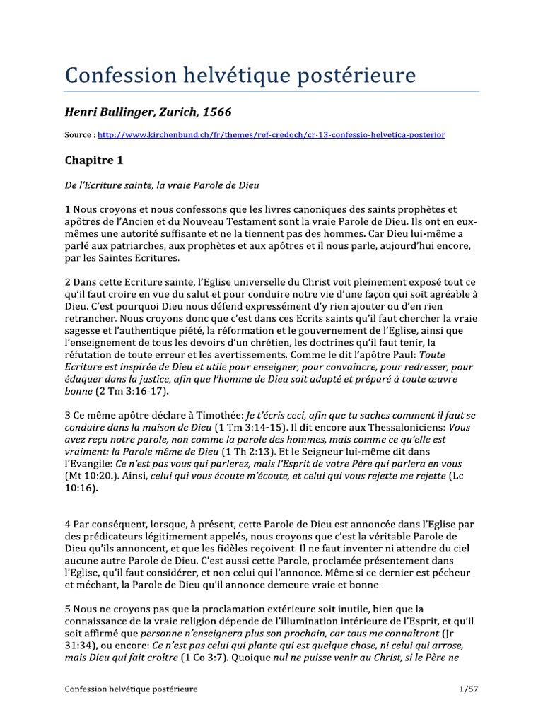 1566 Confession Helvétique Postérieure PDF | PDF