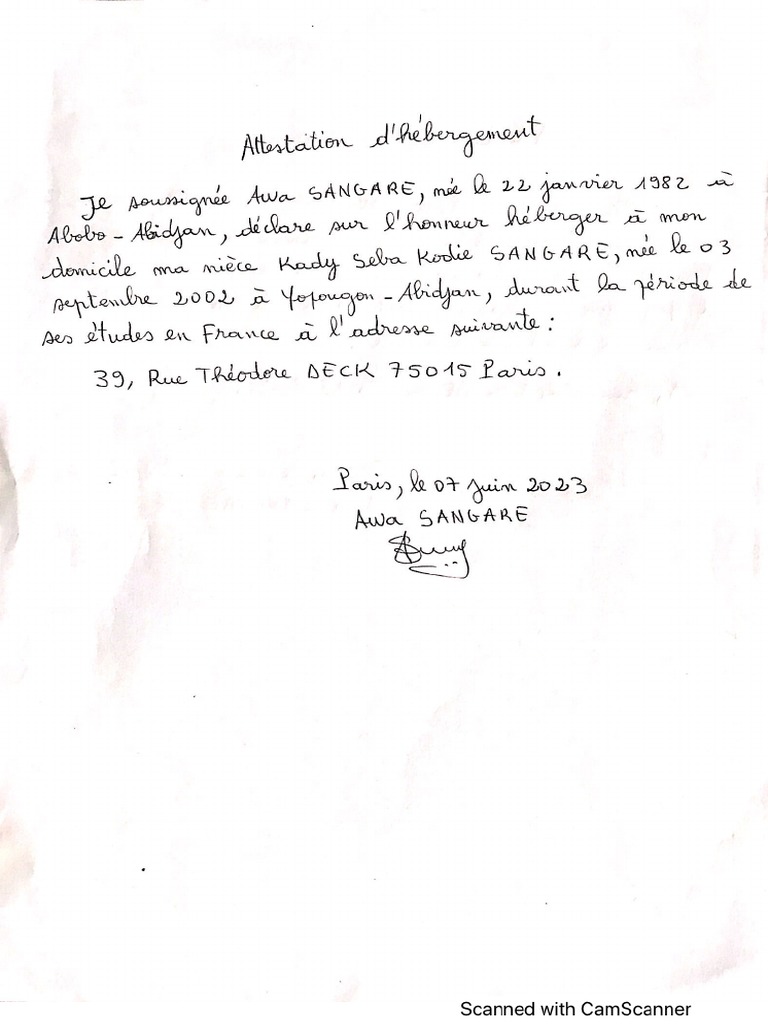 Attestation d'Hébergement | PDF
