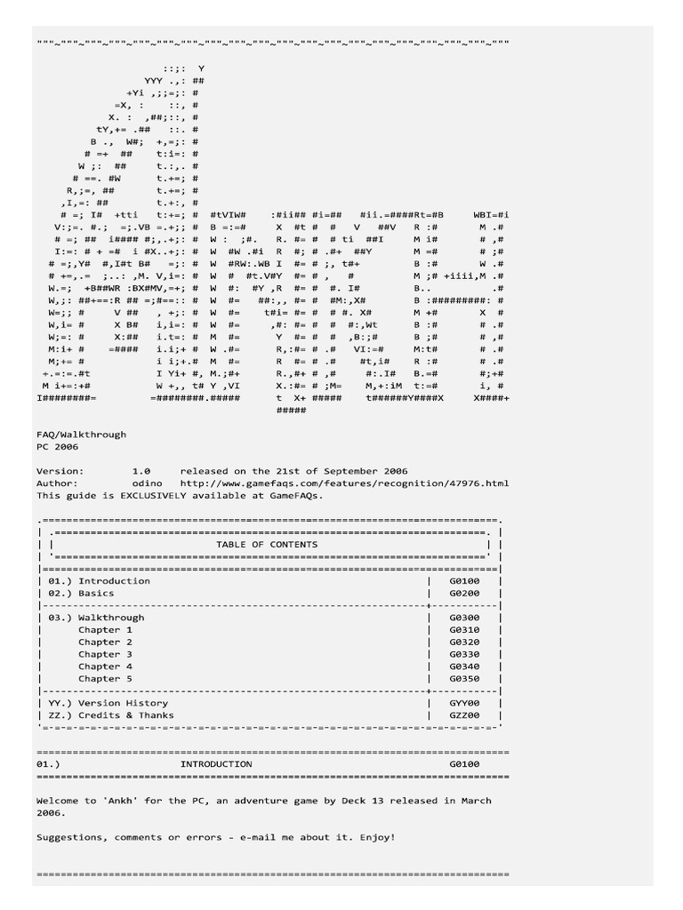 Ankh - Curse of The Scarab King - Walkthrough | PDF