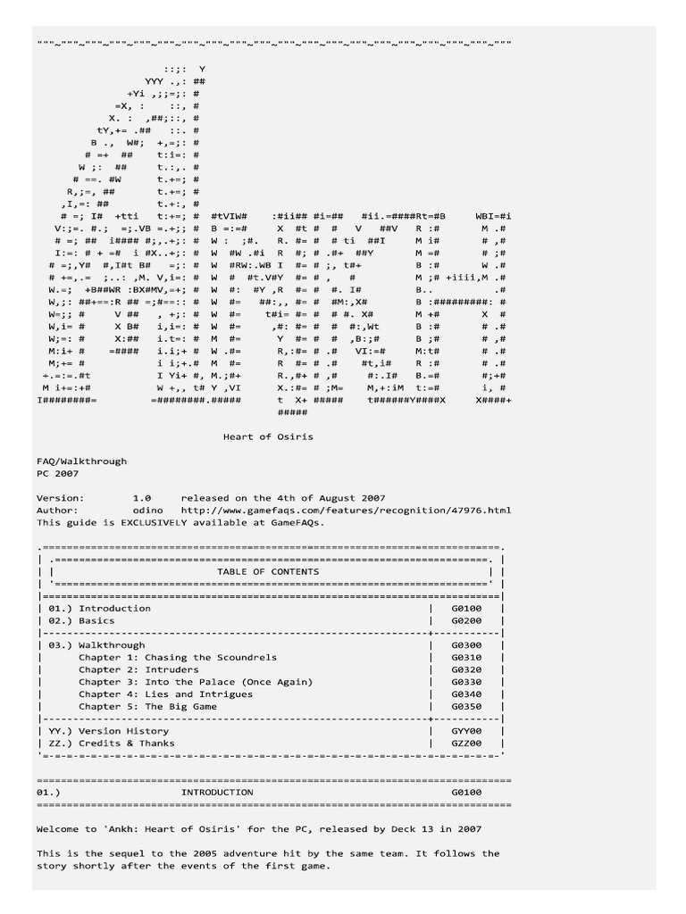 Ankh - Heart of Osiris - Walkthrough | PDF