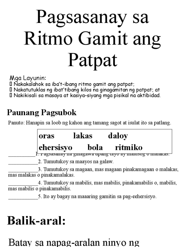Pagsasanay Sa Ritmo Gamit Ang Patpat | PDF