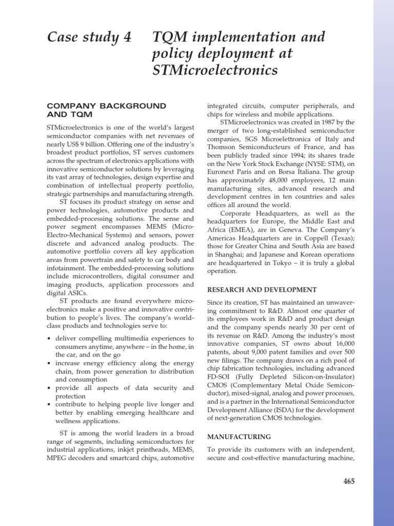 Case Study 4 STMicroelectronics - TQM Implementation and Policy Deployment Cua To Day | PDF ...