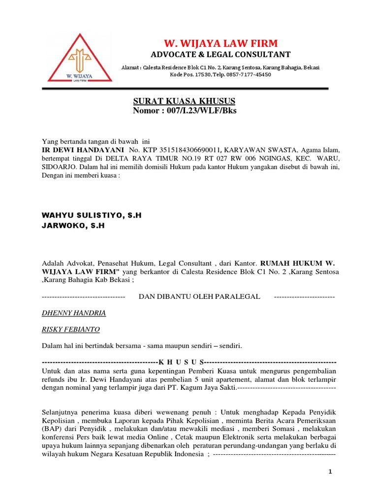 SURAT KUASA DEWI HANDAYANI | PDF