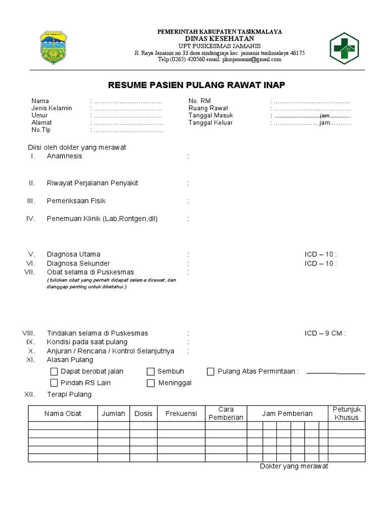 Resume Pasien Pulang Ranap | PDF
