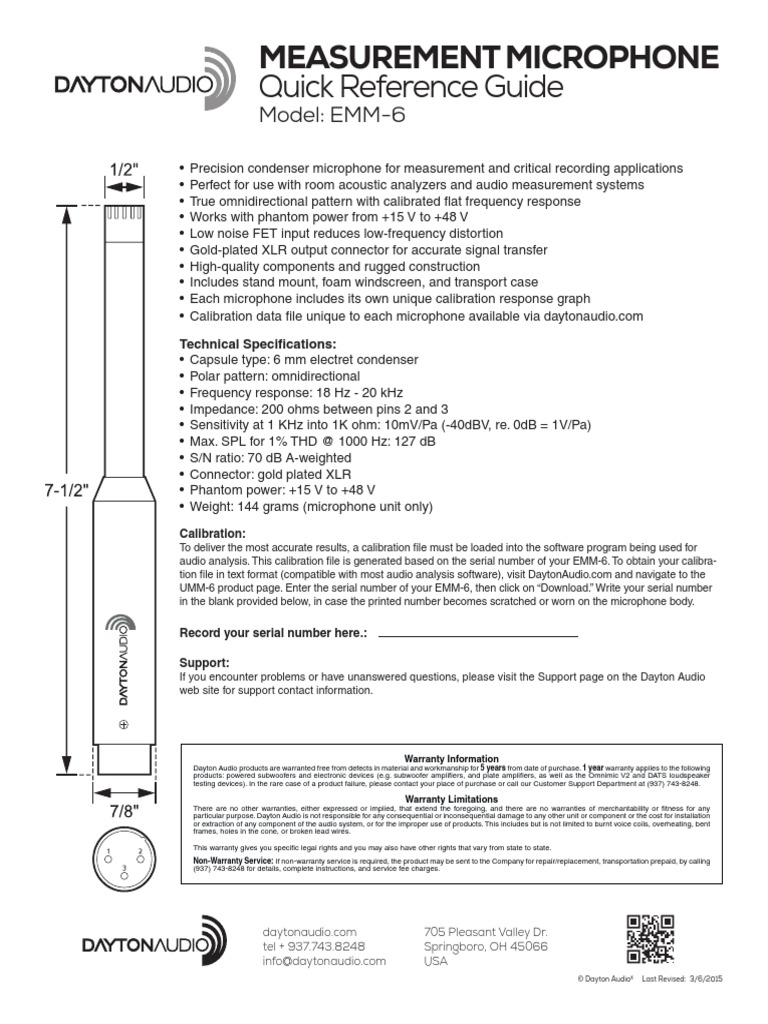 Dayton Audio Emm 6 Quick Reference Guide | PDF | Microphone | Electrical Engineering