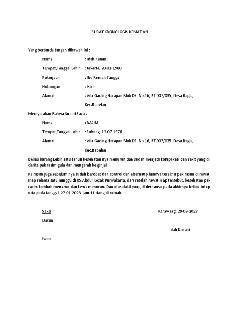 SURAT KRONOLOGIS KEMATIAN | PDF