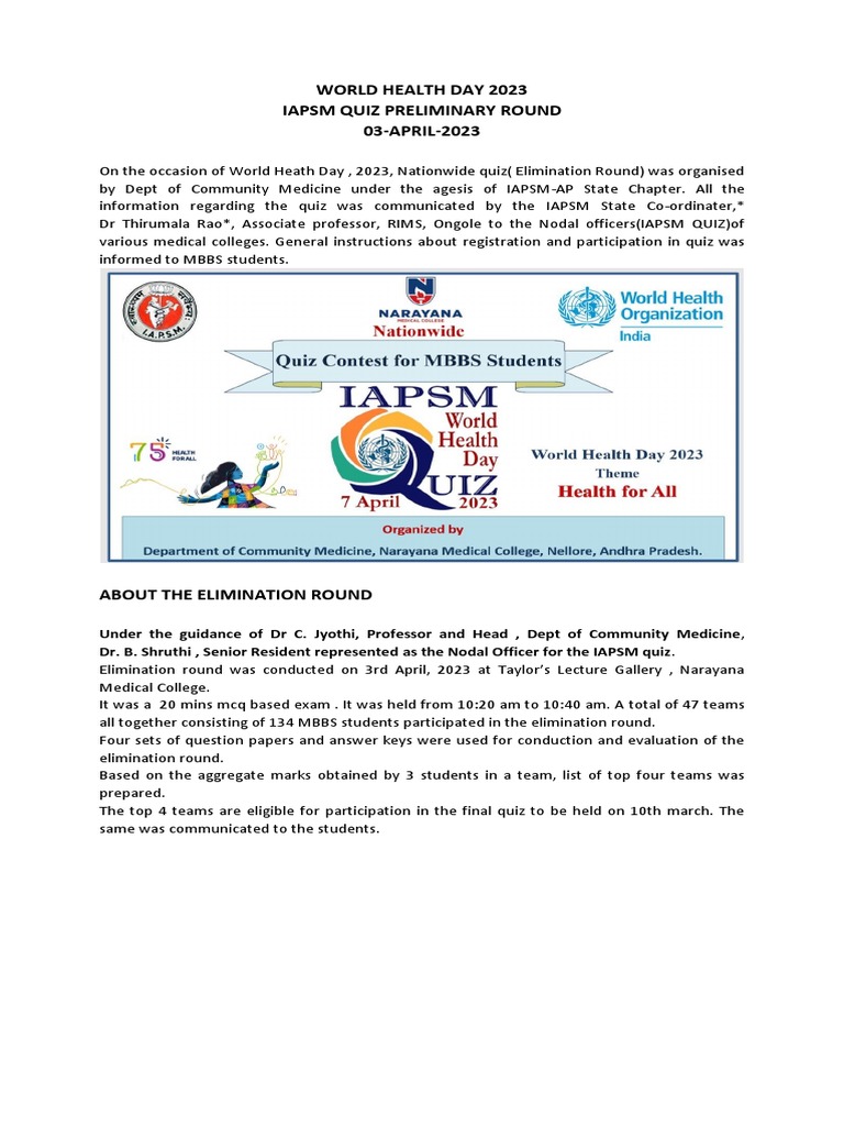 WHD Iapsm Quiz Preliminary Round | PDF