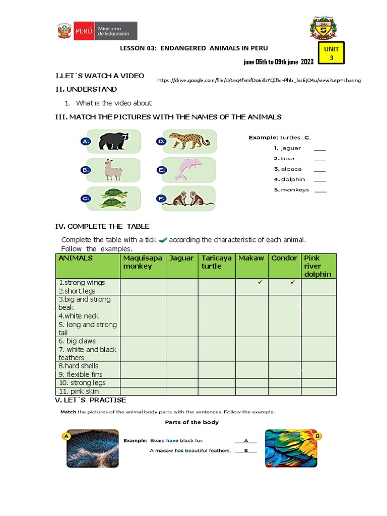Lesson 03.endangered Animals in Peru 2 | PDF