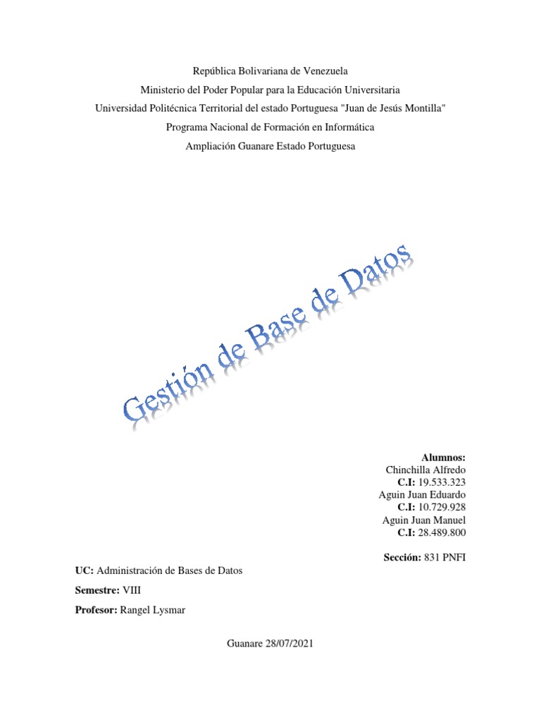 Informe Administración de Base de Datos 1era Evaluacion | PDF | Bases de datos | Mi sql