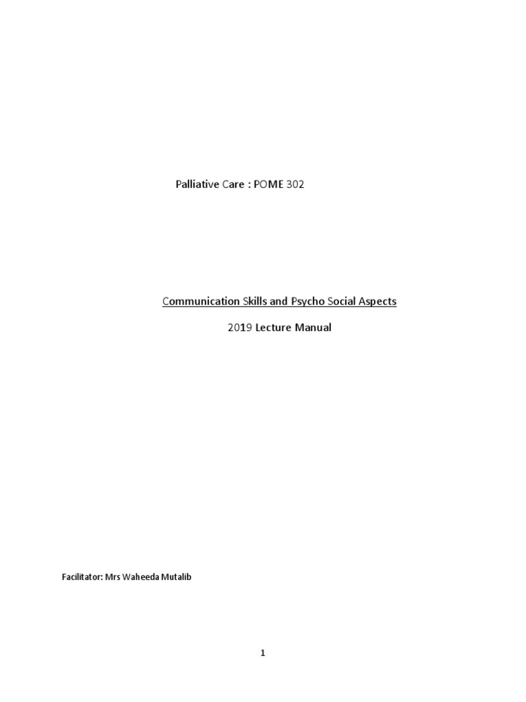 Palliative Care Communication Skills Lecture Notes | PDF | Grief | Emotions