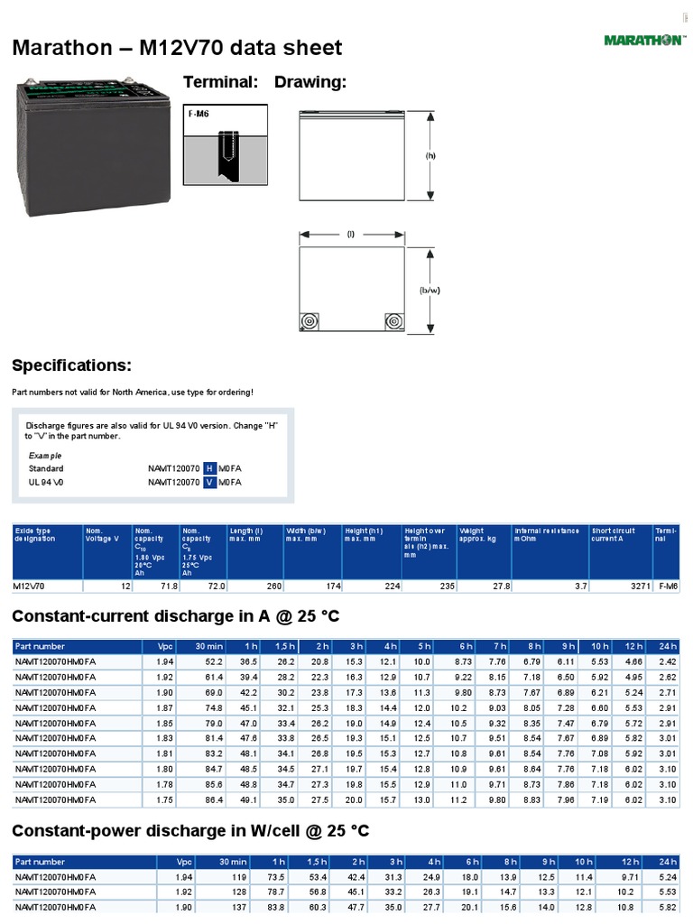 Alpha Marathon M12V70 Data Sheet | PDF | Electronics | Electrical Equipment