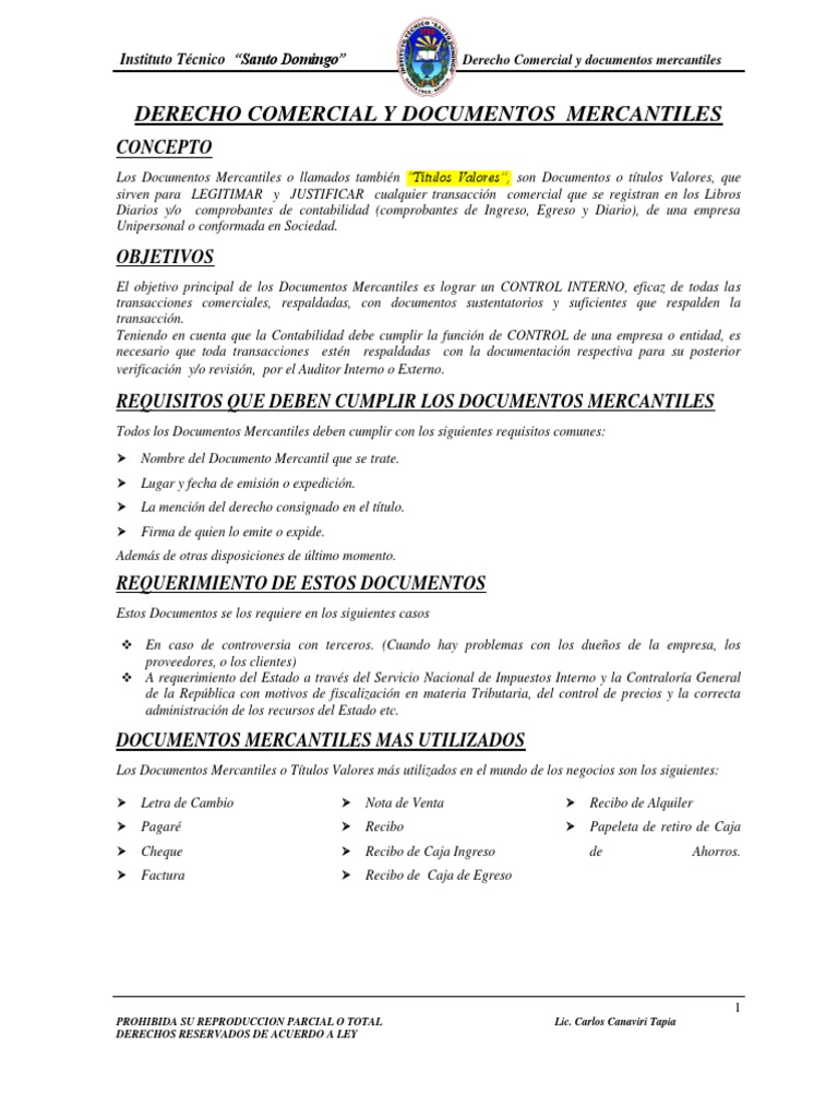 Temario Documentos Mercantiles | PDF