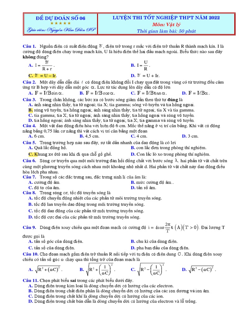 TUẦN CUỐI - LUYỆN THI - ĐỀ DỰ ĐOÁN 06 - HS | PDF