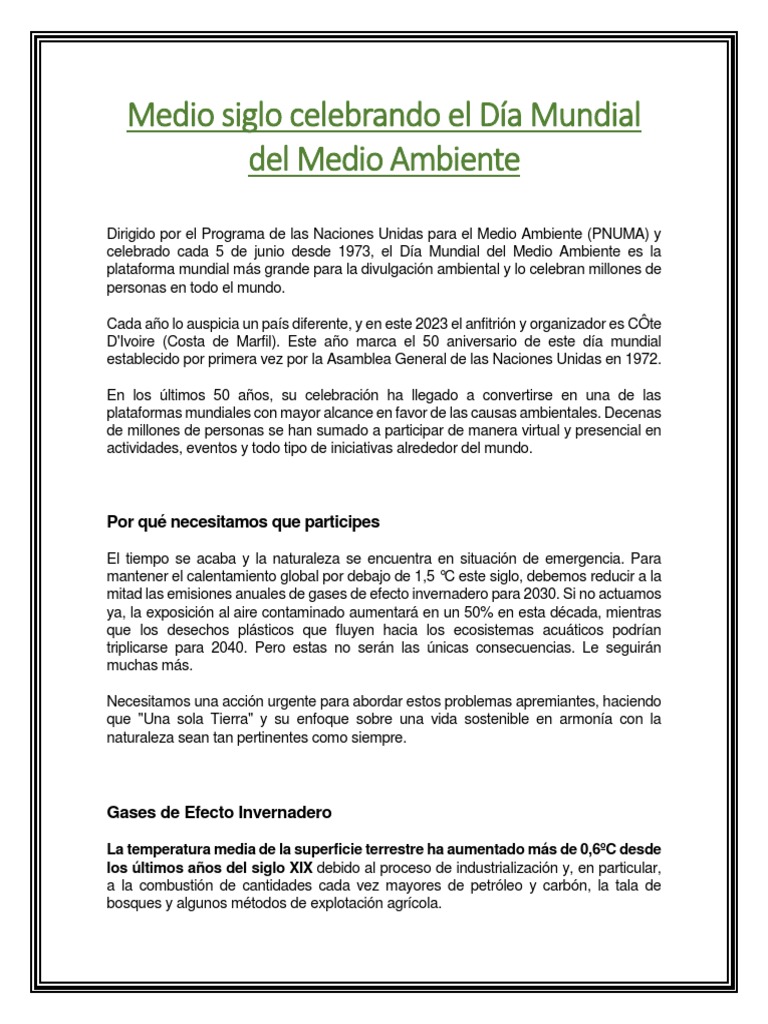 Día Mundial Del Medio Ambiente | PDF | Contaminación | Entorno natural