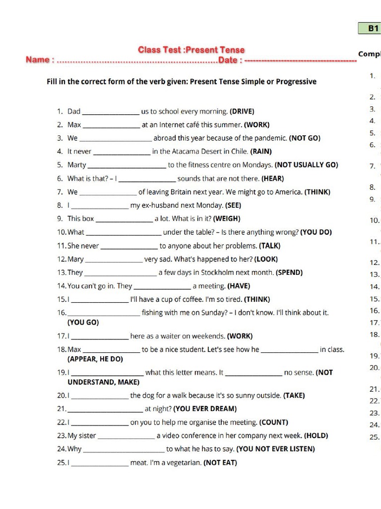 Test 1 Present Tense Date 7 Feb 2023 | PDF