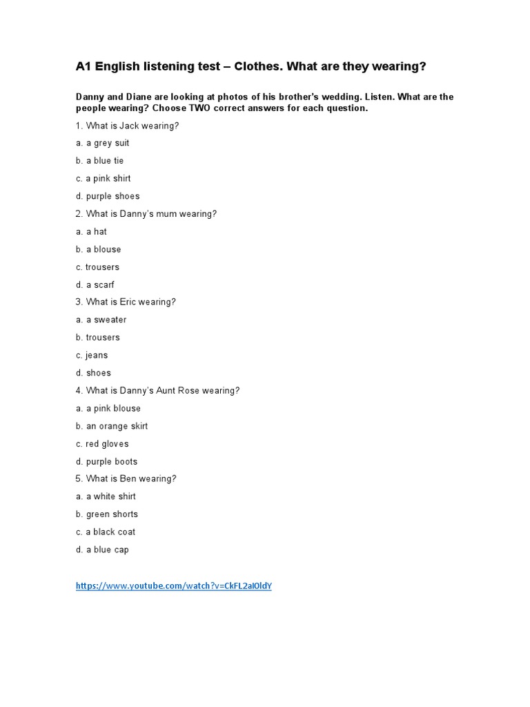 Clothes Listening Test Worksheet | PDF