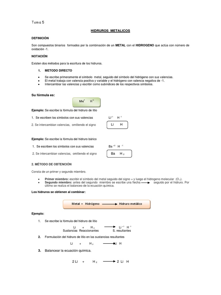 Tema 5.docx Hidruros | PDF | Valencia (Química) | Hidruro