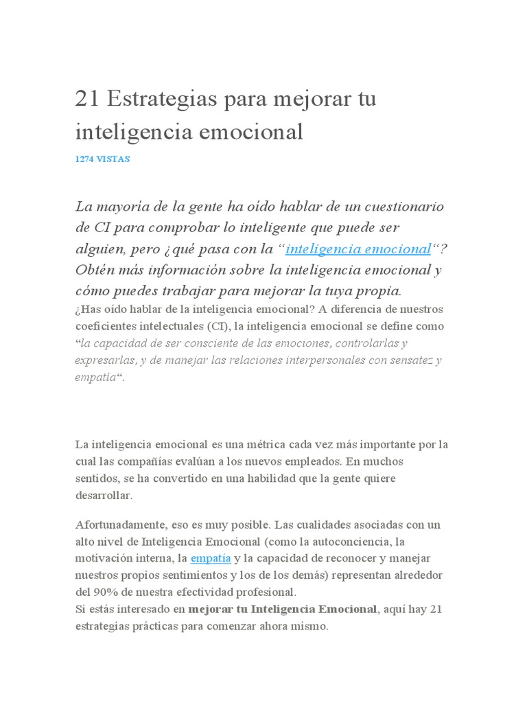 21 Estrategias para Mejorar Tu Inteligencia Emocional | PDF | Inteligencia emocional | Las emociones