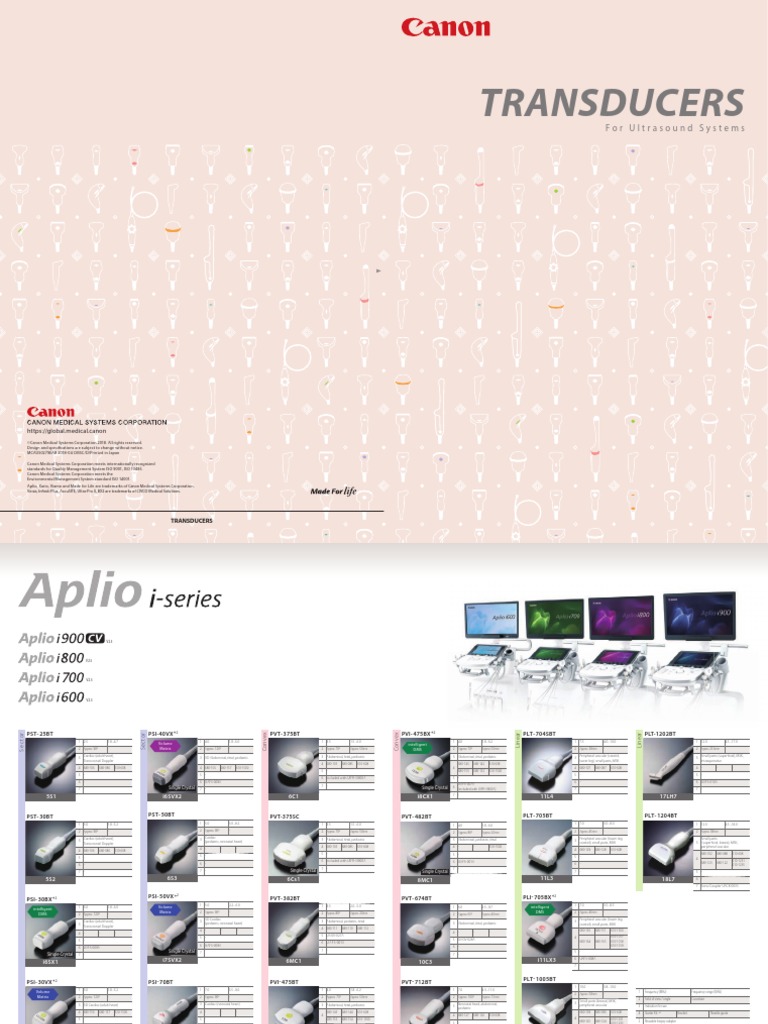 UL Canon Transducers I-Series, Aplio Platinum Series, Xario Platinum ...