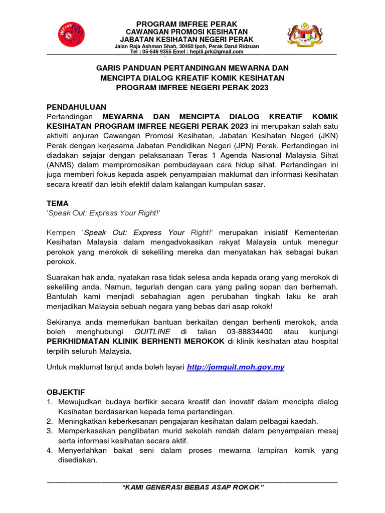 Garis Panduan Pertandingan Mewarna Dan Mencipta Dialog IMFREE 2023 | PDF