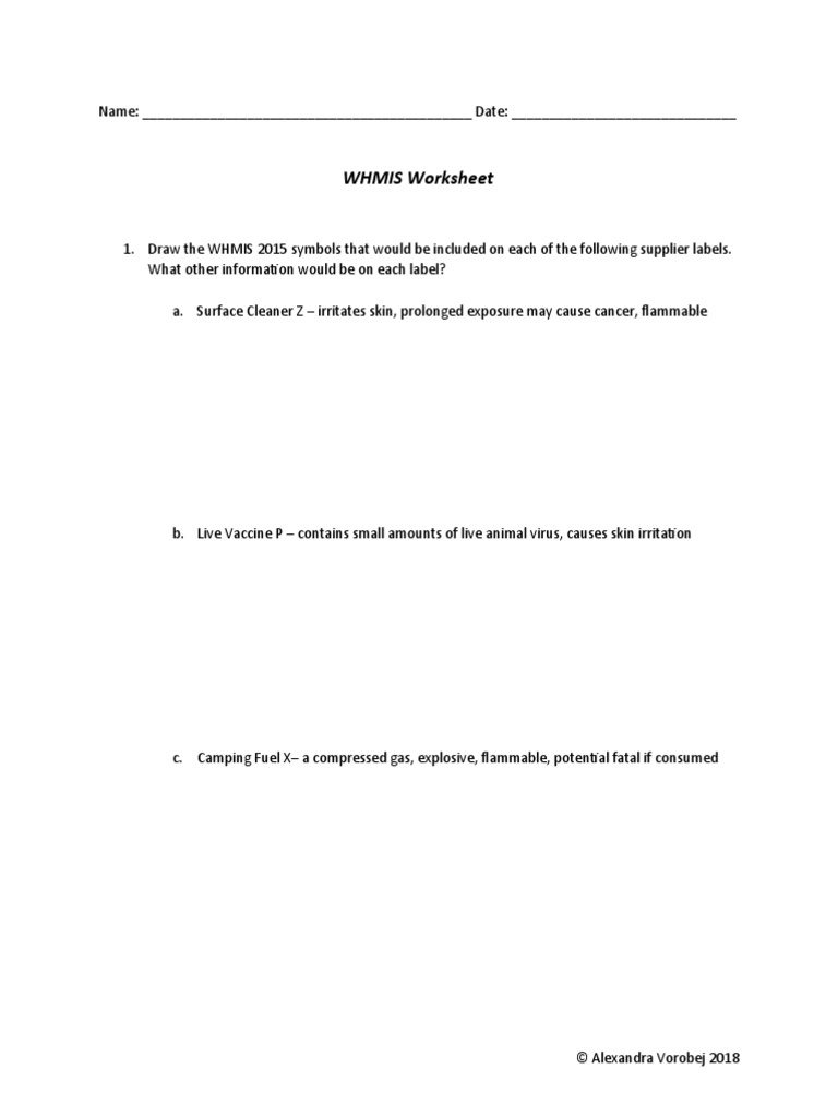 WHMIS 2015 - Worksheet | PDF | Science & Mathematics