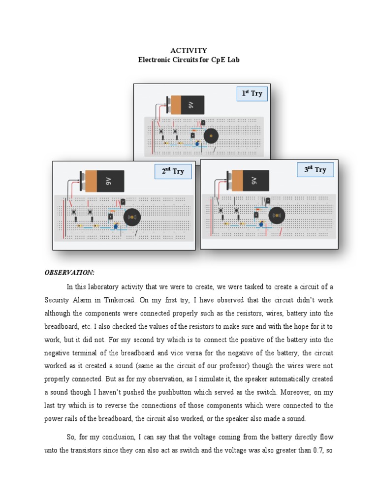 Transistor Lab Act Using Tinkercad | PDF | Technology & Engineering
