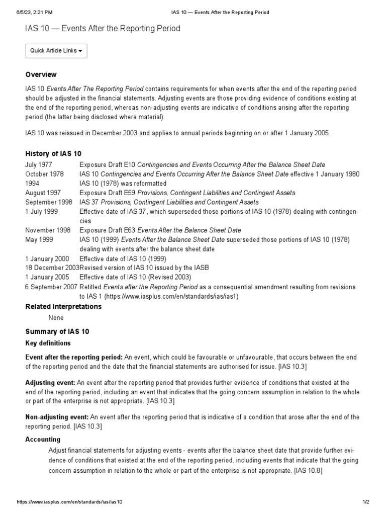 IAS 10 — Events After the Reporting Period | PDF | Going Concern | Financial Economics