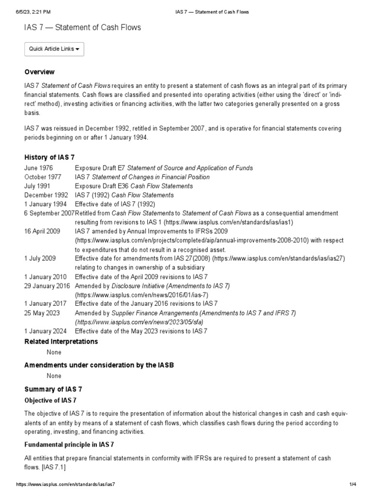 IAS 7 - Statement of Cash Flows | Download Free PDF | International ...