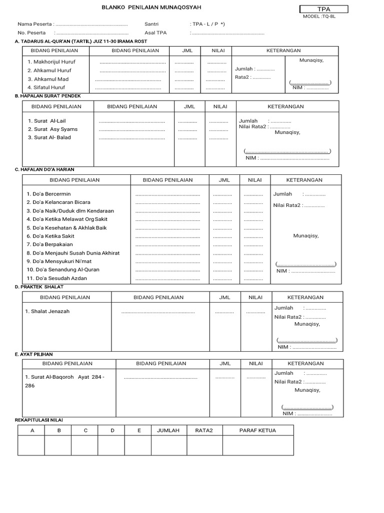 Format Munaqosah TPA | PDF
