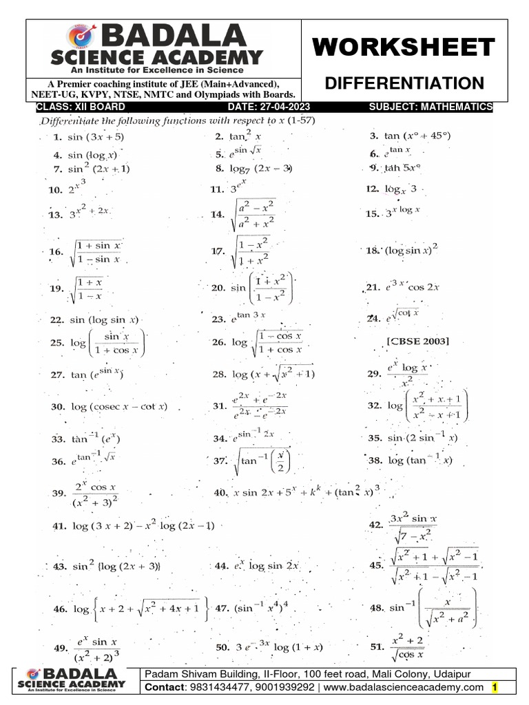 Xii Differentiation | PDF
