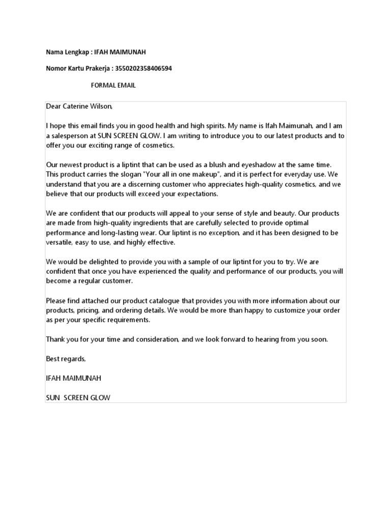 TPM 3 Membuat Surel Penjualan - IFAH MAIMUNAH | PDF | Cosmetics