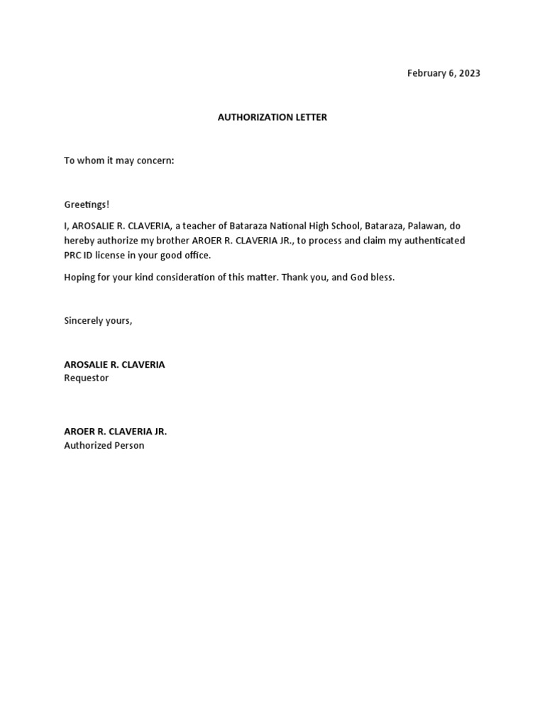 Authorization Letter | PDF