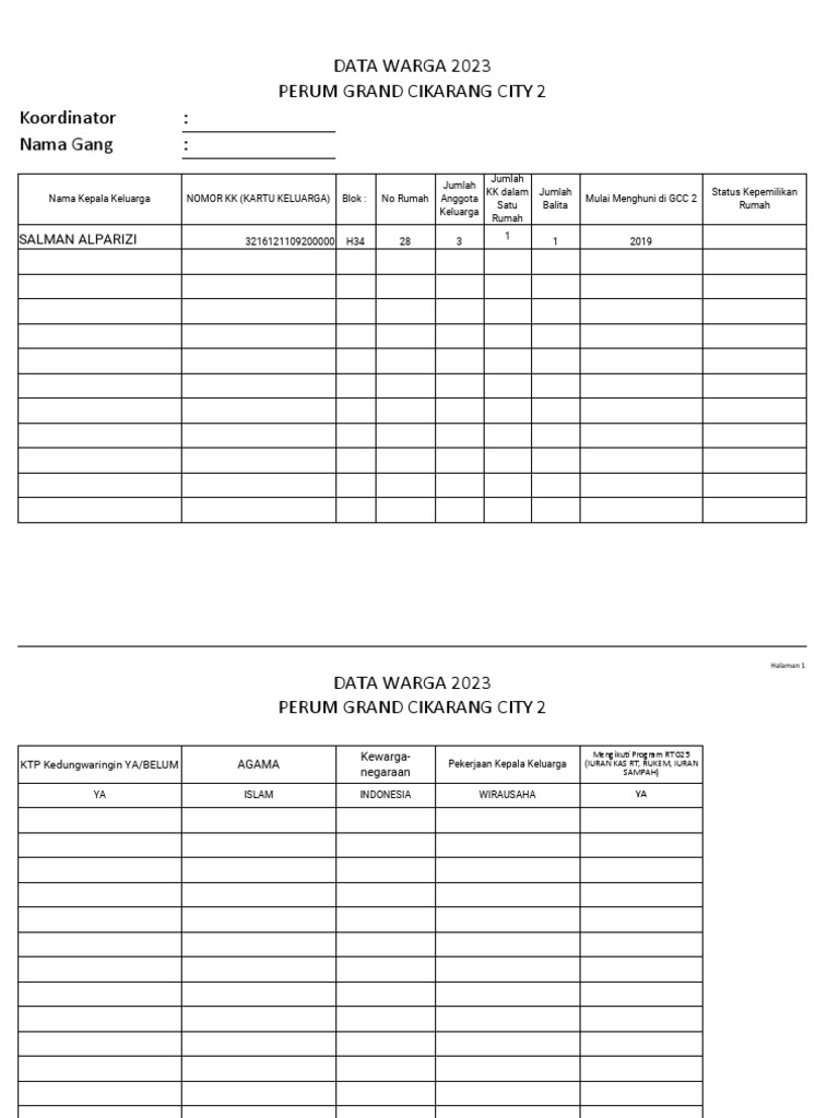 Form Manual Data Warga 2023 | PDF