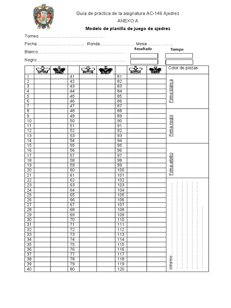 Planilla de Ajedrez para Imprimir PDF | PDF