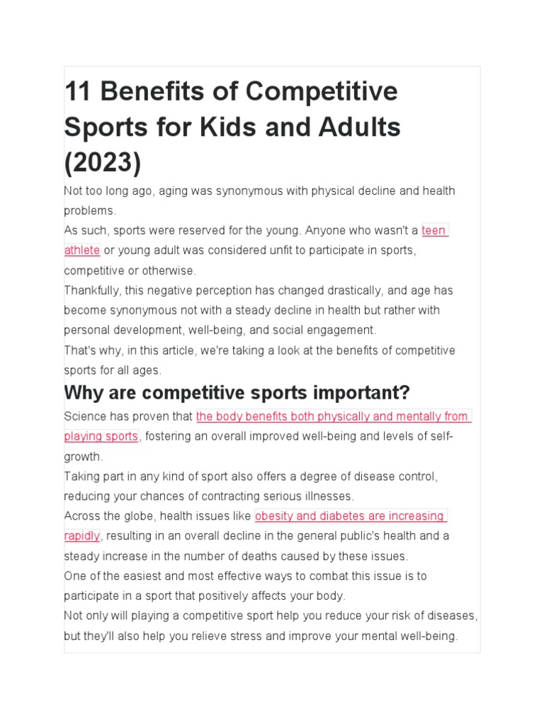 11 Benefits of Competitive Sports for Kids and Adults | PDF | Sports ...