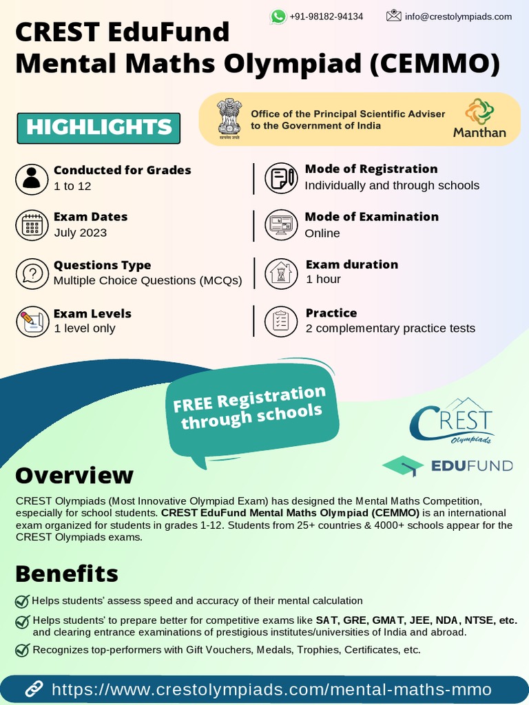 CREST EduFund Mental Maths Olympiad Brochure PSA | PDF
