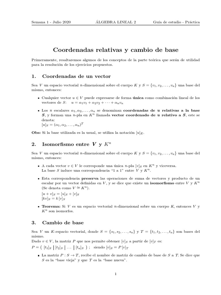 05 - Coordenadas y Cambio de Base | PDF | Espacio vectorial | Base ...