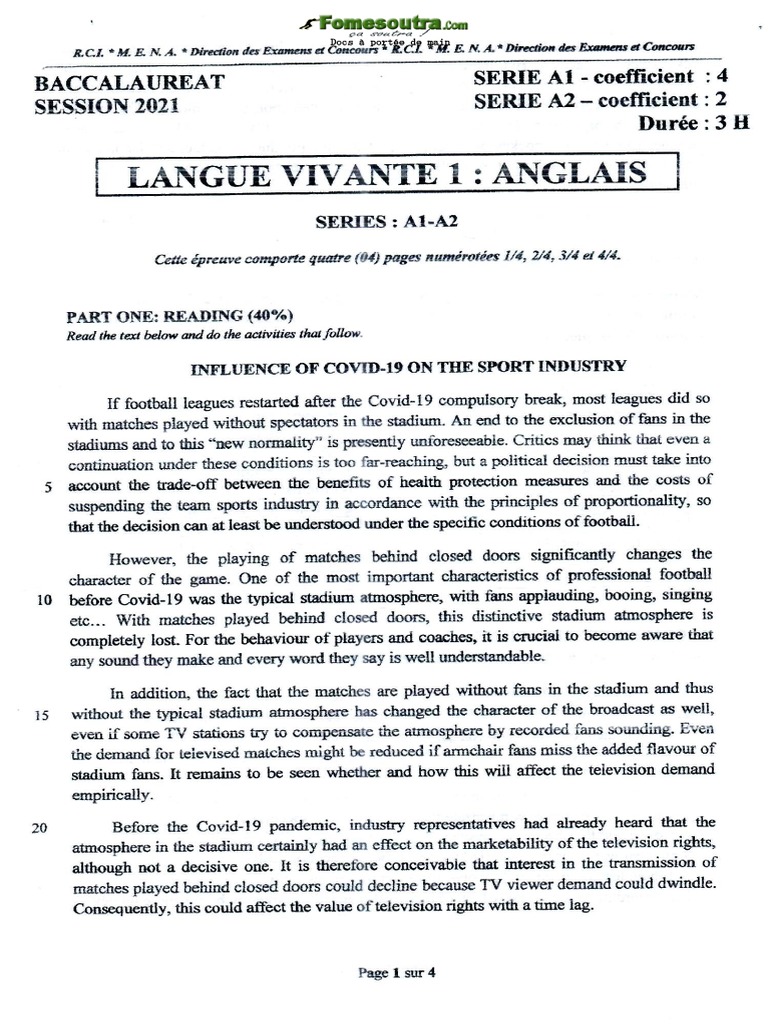 612bcb675cf59sujet Corrige Et Bareme D Anglais lv1 Bac A1 Et A2 | PDF