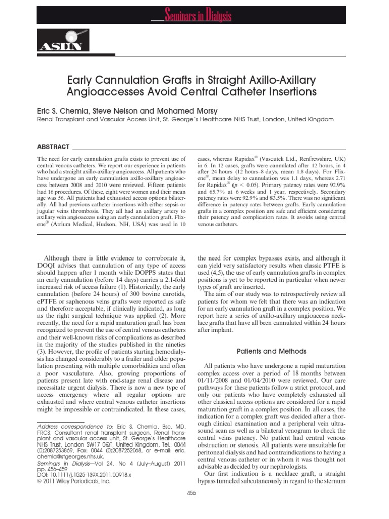 Early Cannulation Grafts for Angioaccess | PDF | Hemodialysis ...