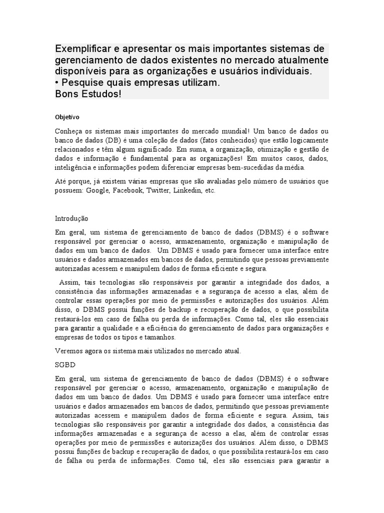 Sistema de Informaçõe AP1 | PDF | Bancos de dados | IBM DB2